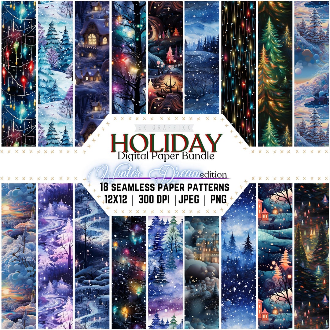 Digital Paper Pack, Holiday Paper, Winter Theme Scrapbook Paper ...