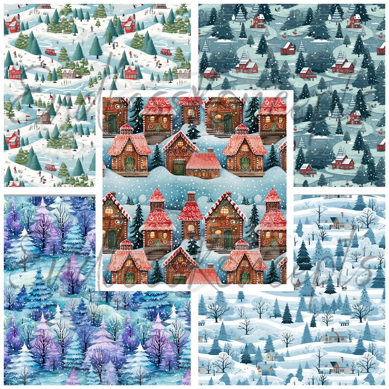 Winter Scenery Digital Paper Pack: Holiday Seamless Patterns (digital ...