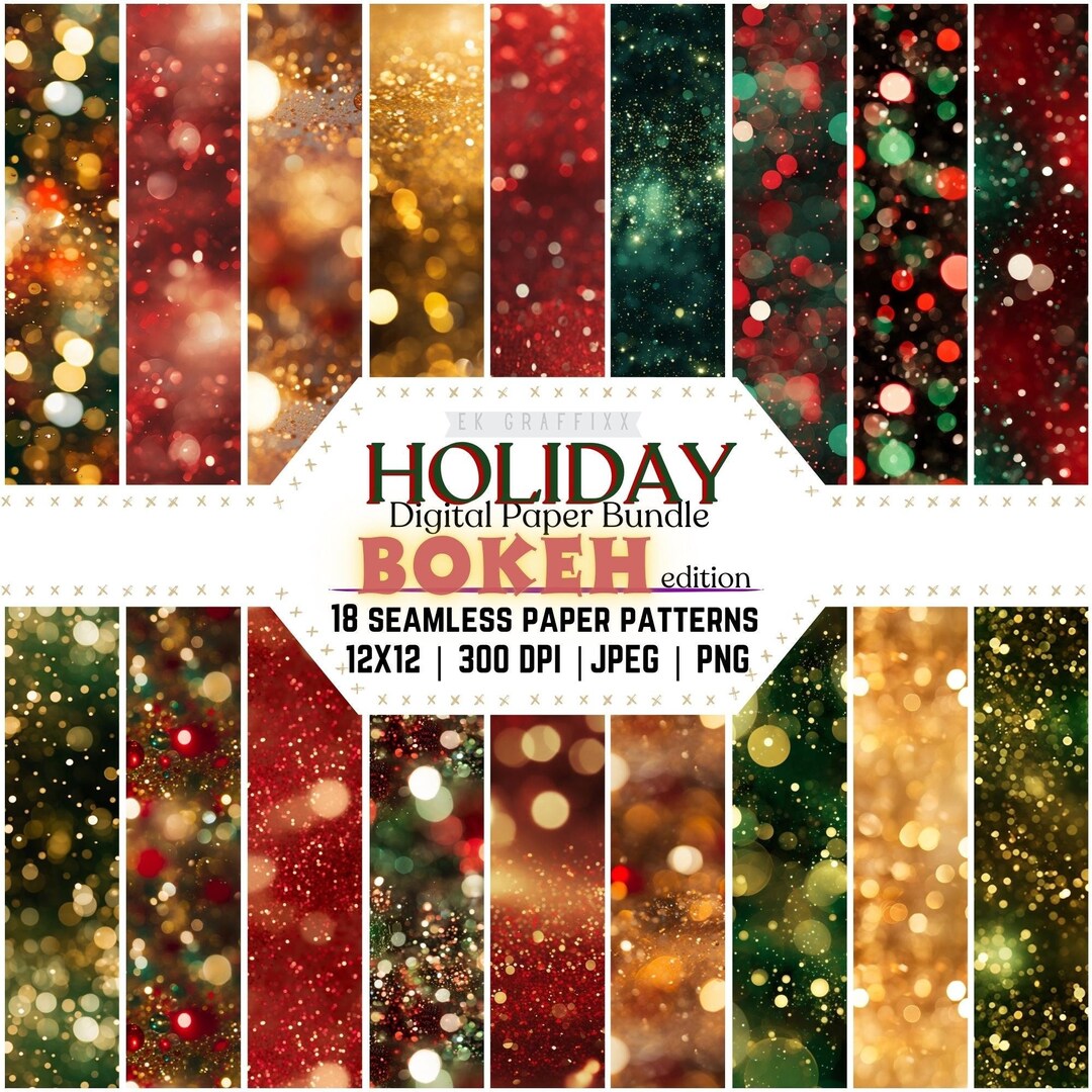 Christmas Bokeh Digital Paper Pack: Holiday Seamless Patterns (digital ...