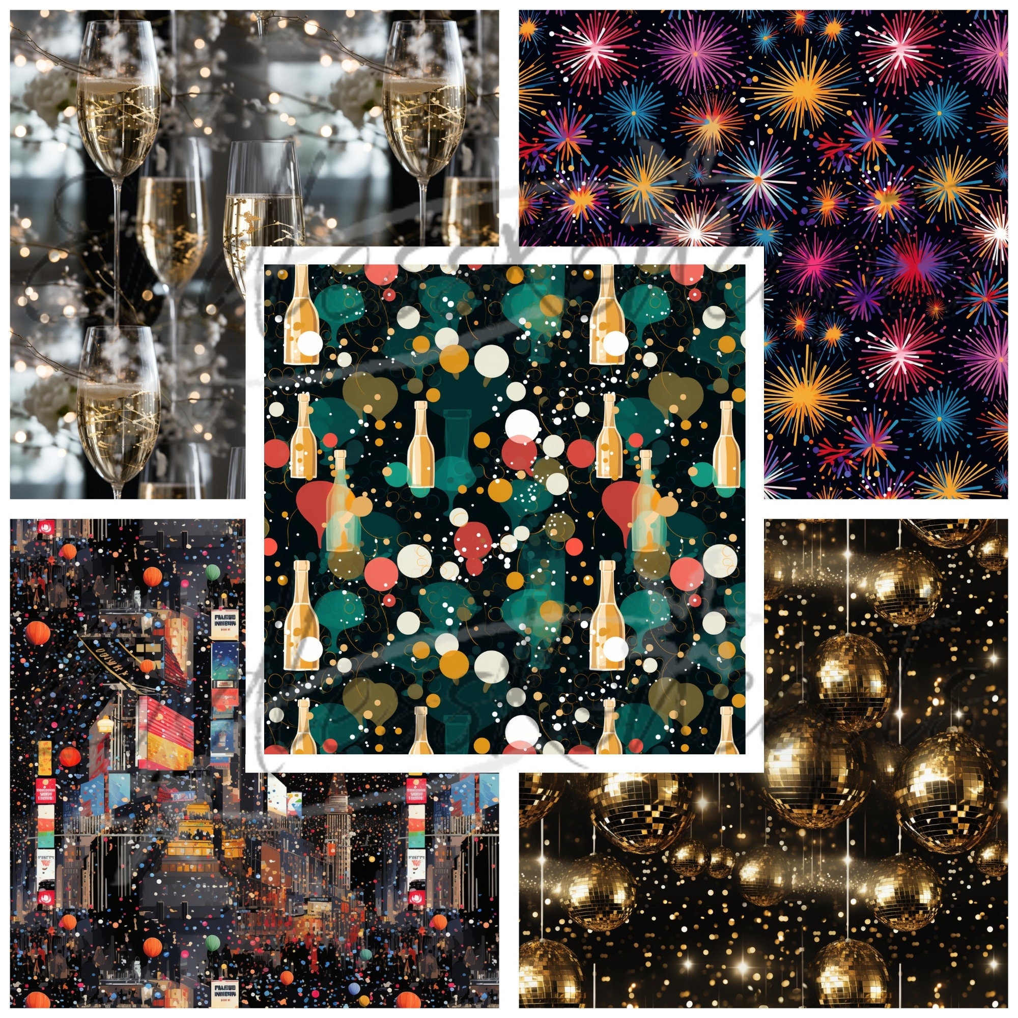 Digital Paper Pack, Holiday Paper, Nye Theme Scrapbook Paper, Holiday ...