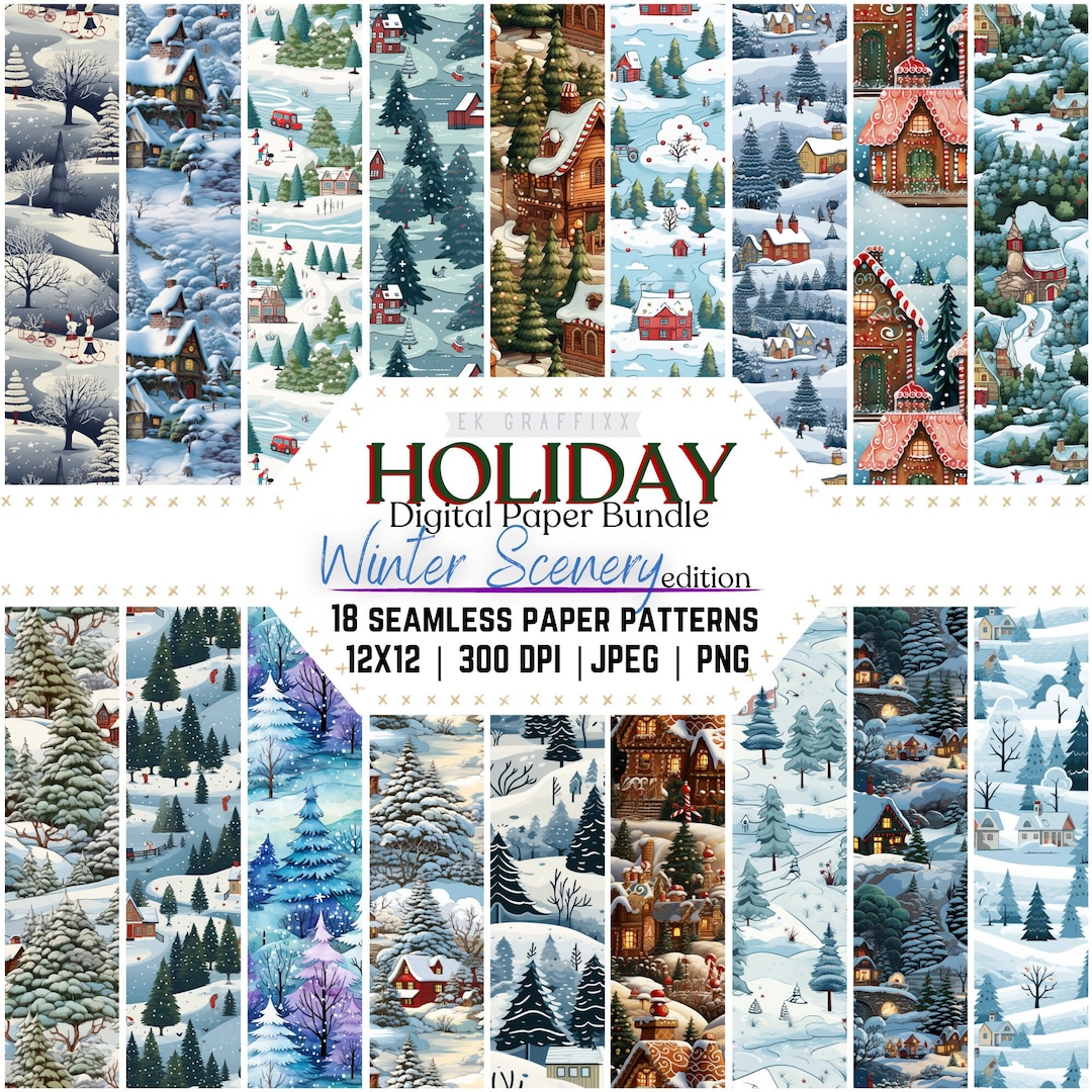 Digital Paper Pack, Holiday Paper, Winter Theme Scrapbook Paper ...