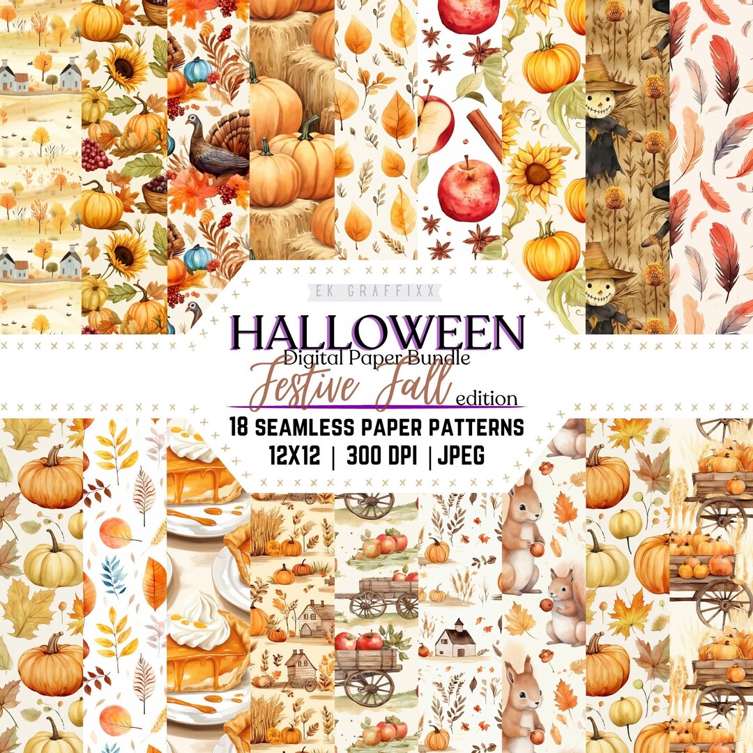 Halloween Digital Paper, Halloween Paper, Fall Patterns, Halloween ...