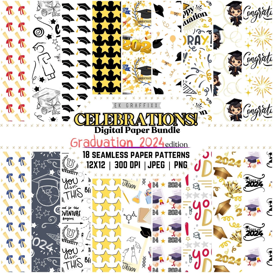 Seamless Patterns, Graduation Paper, Grad Patterns, 2024 Graduation ...