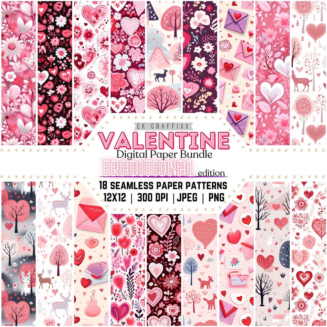 Traditional Valentine Paper, Valentines Day Scrapbook Paper, Vday ...