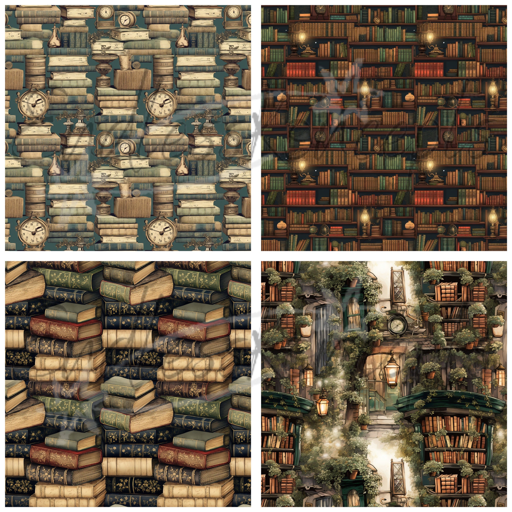 Book Lovers Paper, Vintage Floral Pattern, Book Themed Patterns, Book ...