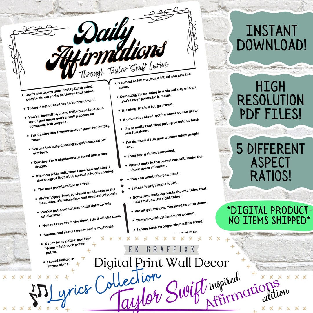 Taylor Swift Poster, Swiftie Decor, Taylor Swift Lyric Art, Lyric Wall ...