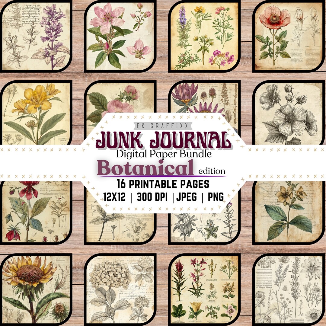 Printable Junk Journal, Flower Junk Journal Kit, Digital Papers Collage ...