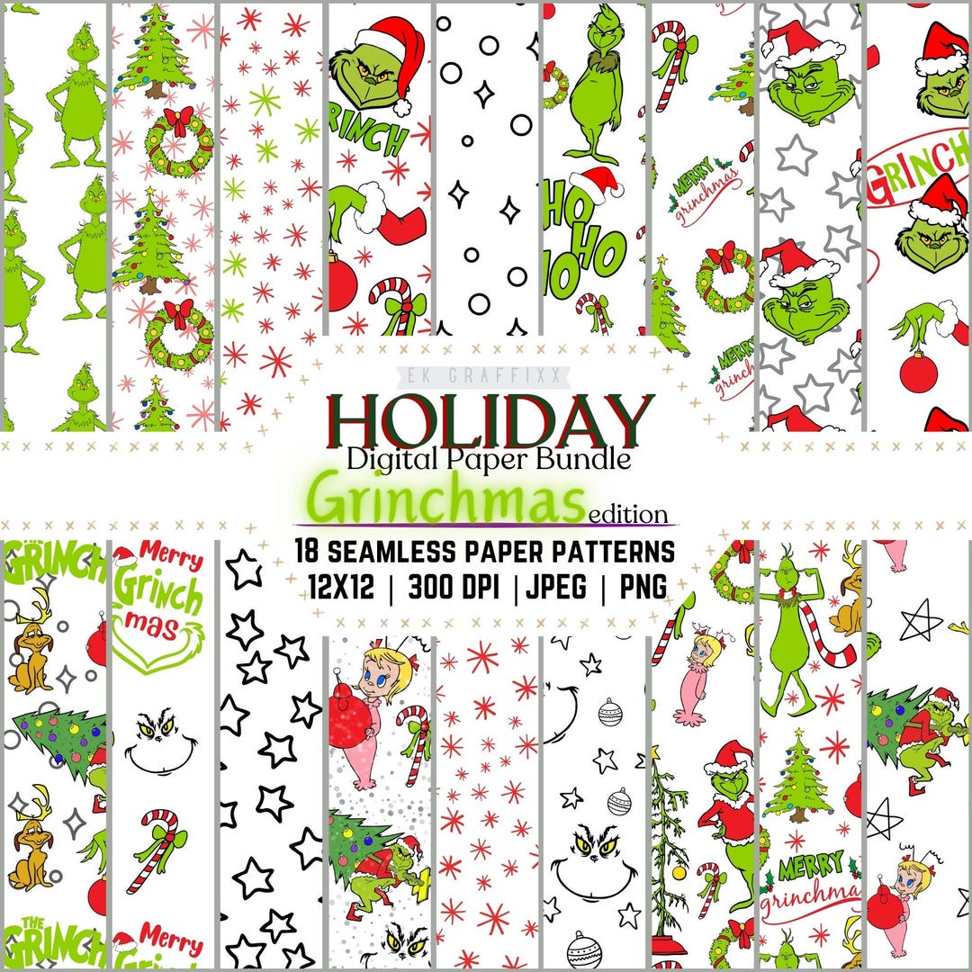 Grinch Christmas Digital Paper Pack: Seamless Holiday Patterns (digital ...