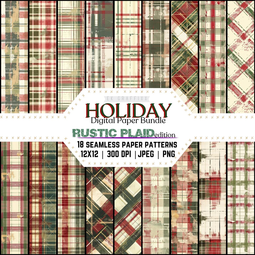 Rustic Christmas Plaid Digital Paper: Seamless Holiday Patterns ...