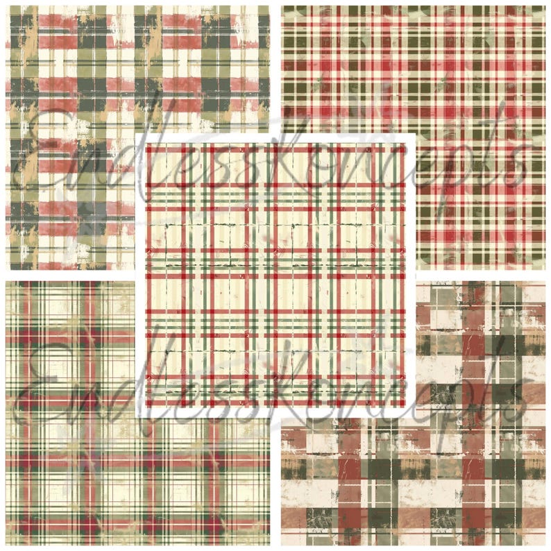 Rustic Christmas Plaid Digital Paper: Seamless Holiday Patterns ...