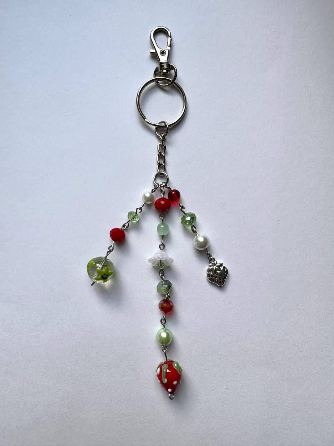 Strawberry Keychain, Beaded Keychain, Handmade Jewelry, Cute Dainty ...