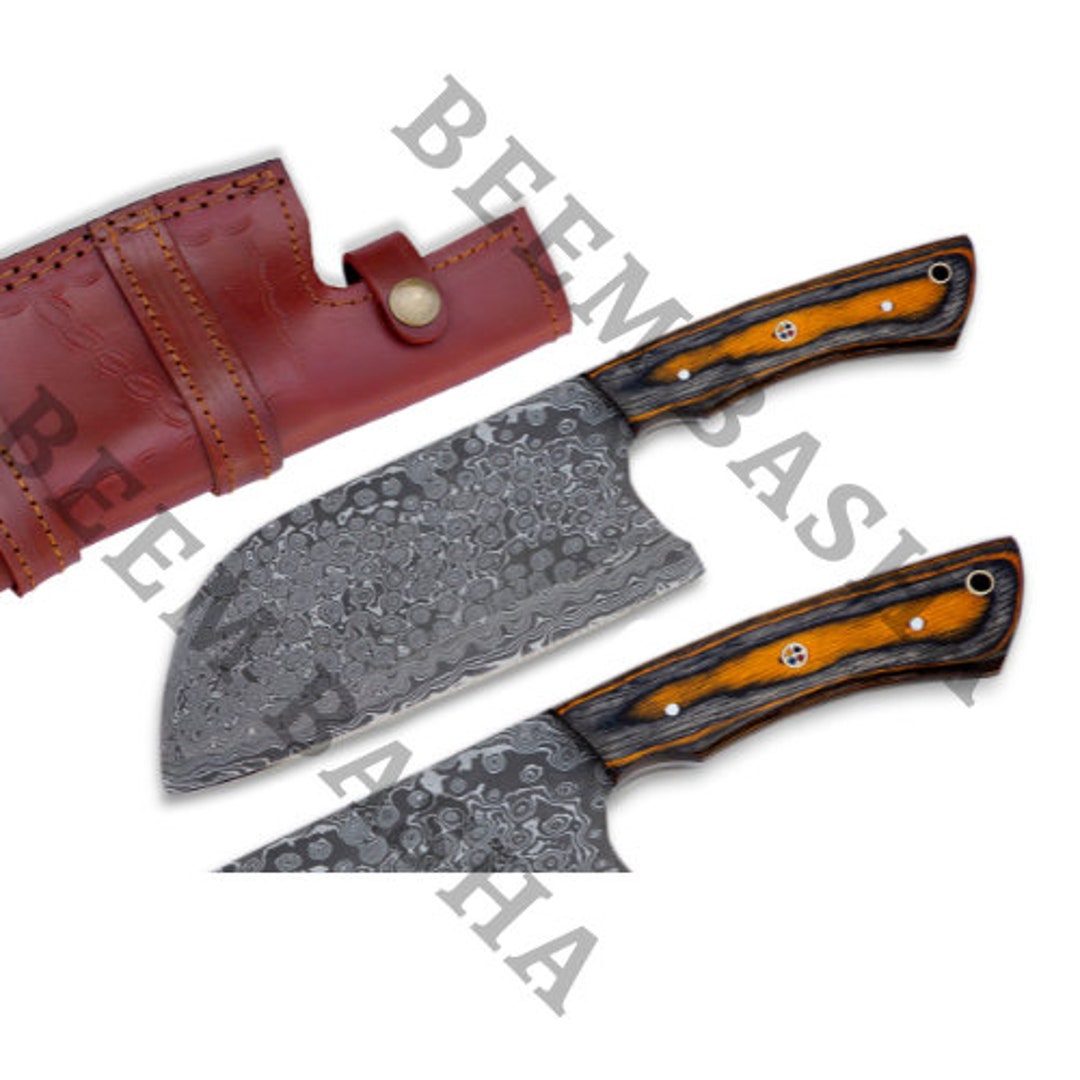 Stunning Damascus Steel Cleaver Knife Rain Drop Pattern With Color ...