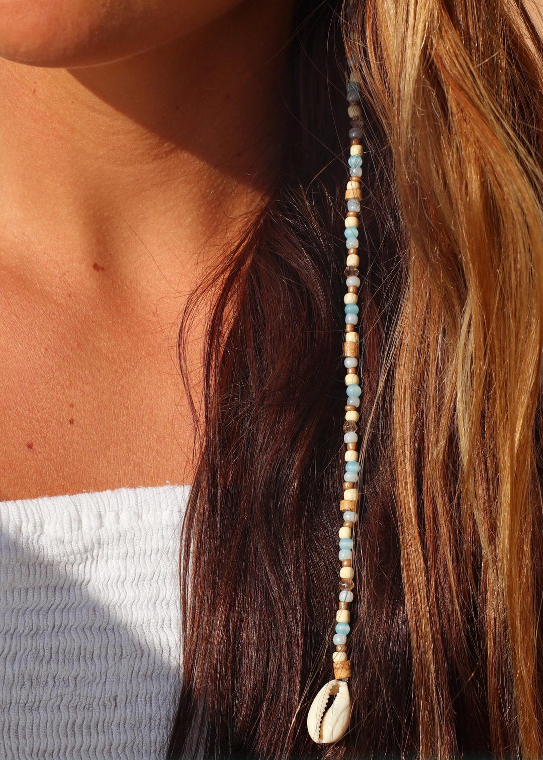 Clip-on Mermaid Hair Extension (7 COLORS) | Handmade W Beads & Cowrie ...