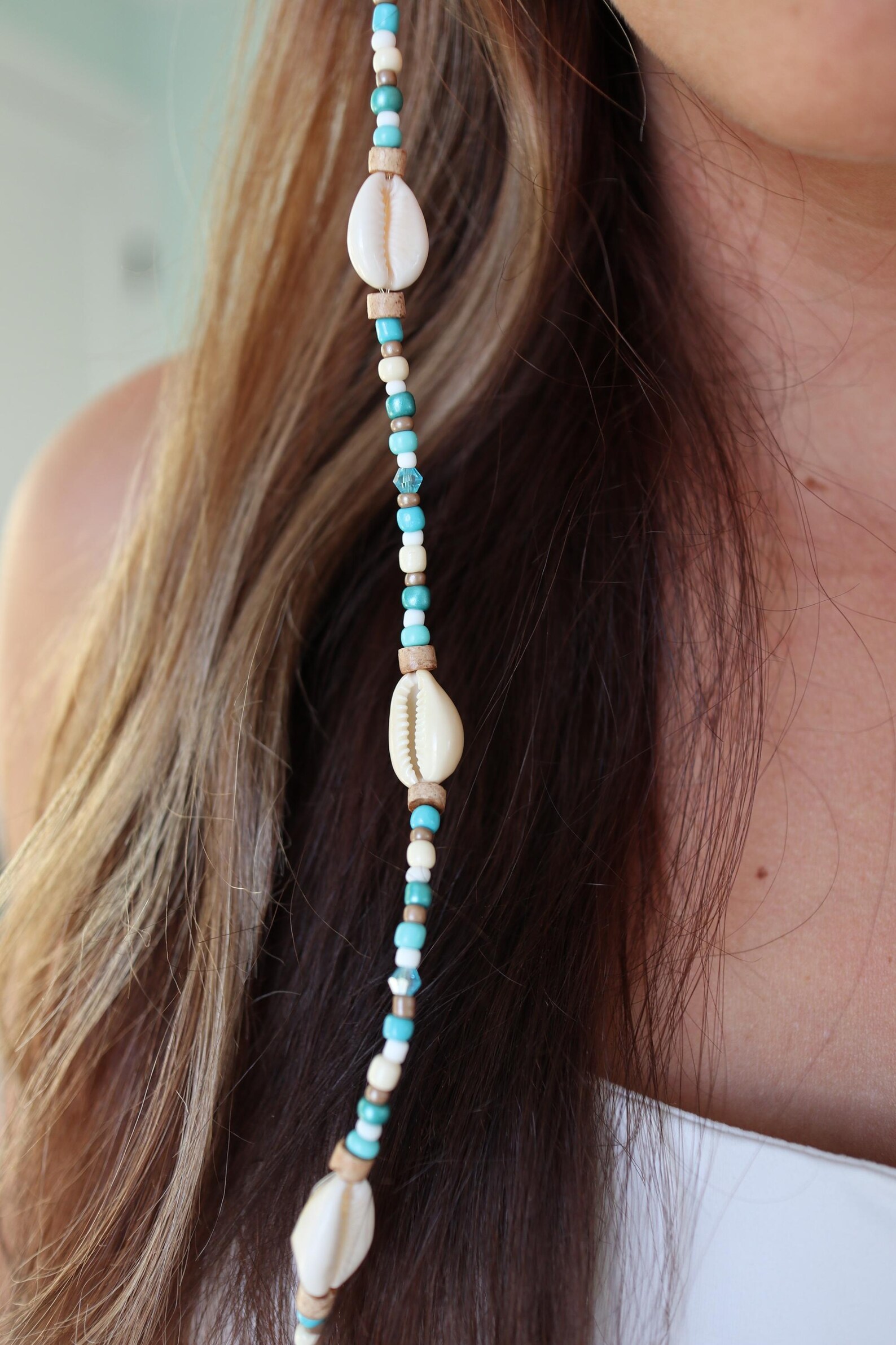 Clip-on Mermaid Hair Extension Handmade W Beads & Cowrie Shell Hair ...