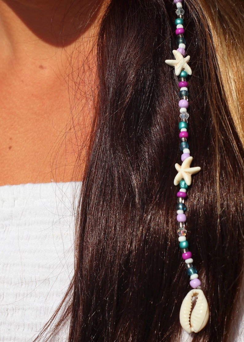 Clip-on Starfish Mermaid Hair Extension | Handmade W Beads & Cowrie Shell | Hair Jewelry ...