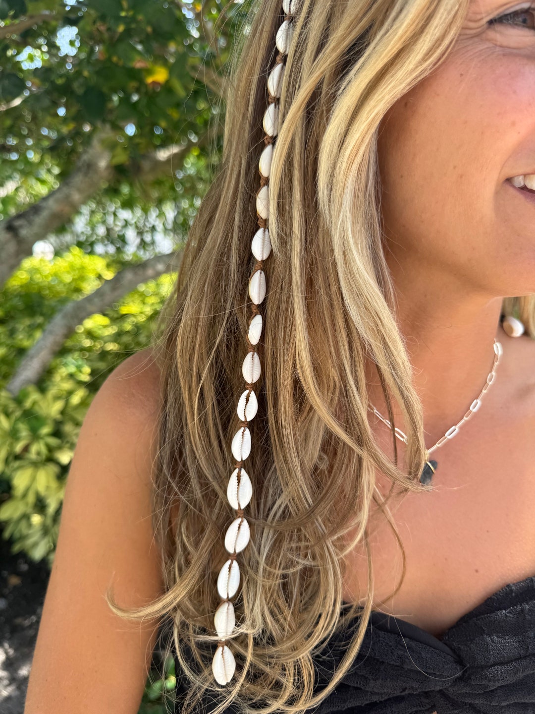 Clip-on Mermaid Hair Extension Handmade W Cowrie Shell Hair Jewelry ...