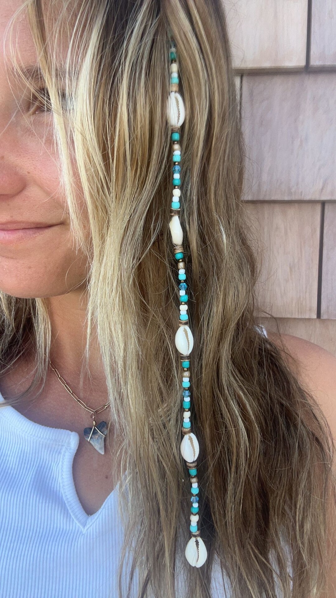 Clip-on Mermaid Hair Extension Handmade W Beads & Cowrie Shell Hair ...