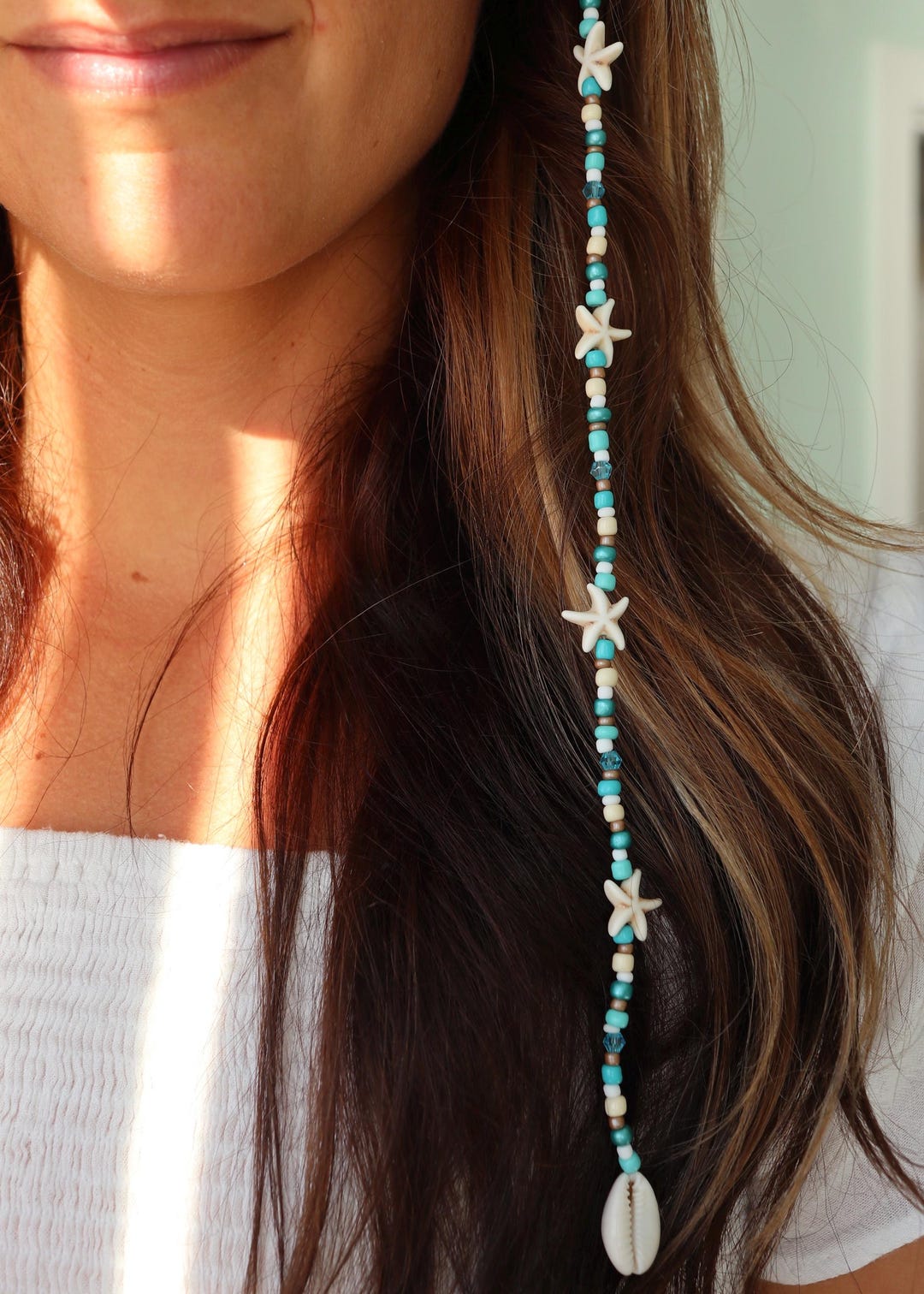 Clip-on Starfish Mermaid Hair Extension | Handmade W Beads & Cowrie Shell | Hair Jewelry ...
