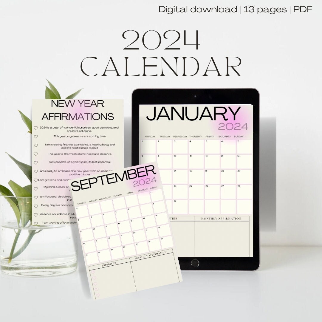 2024 Calendar New Year Calendar 2024 Planner New Year Calendar Task ...