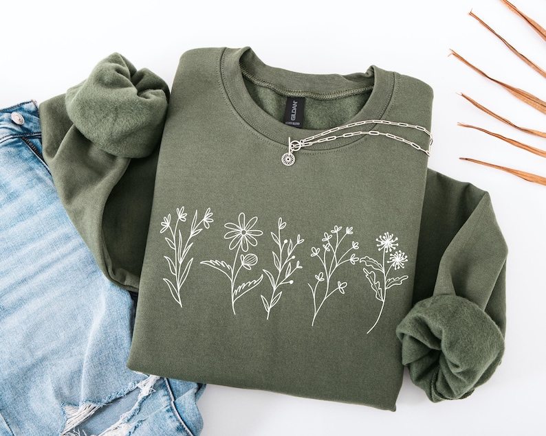 Wildflowers Sweatshirt, Flower Crewneck Sweatshirt, Floral Sweatshirt ...