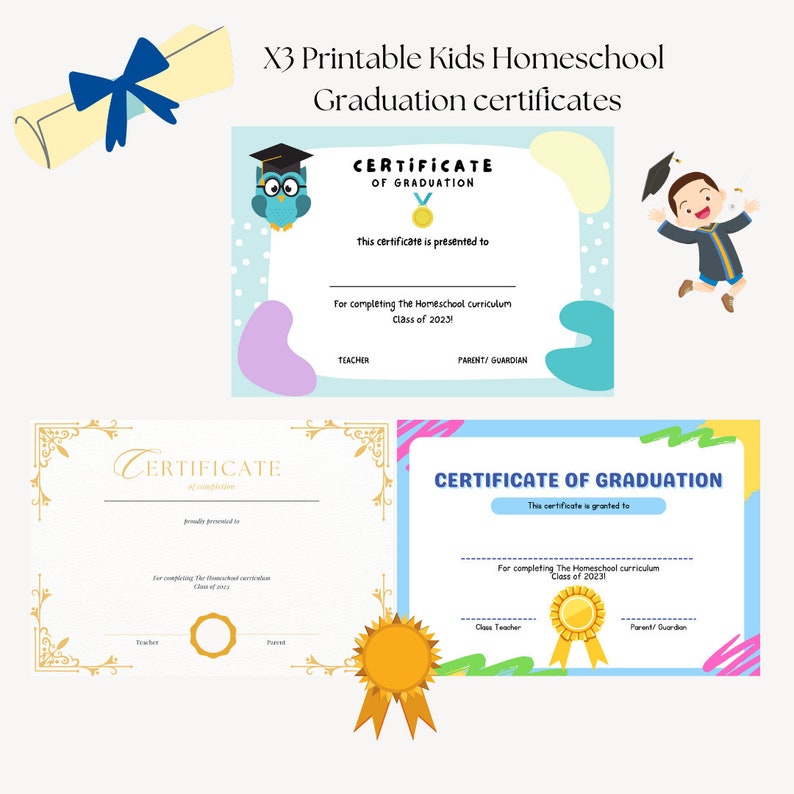 Printable Kids Homeschool Graduation Certificate Completion - Etsy UK