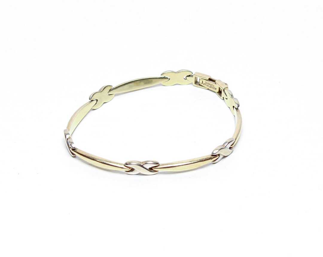 AURAFIN Turkey Stamped 14K Yellow and White Gold Link Bracelet 7 Inch ...