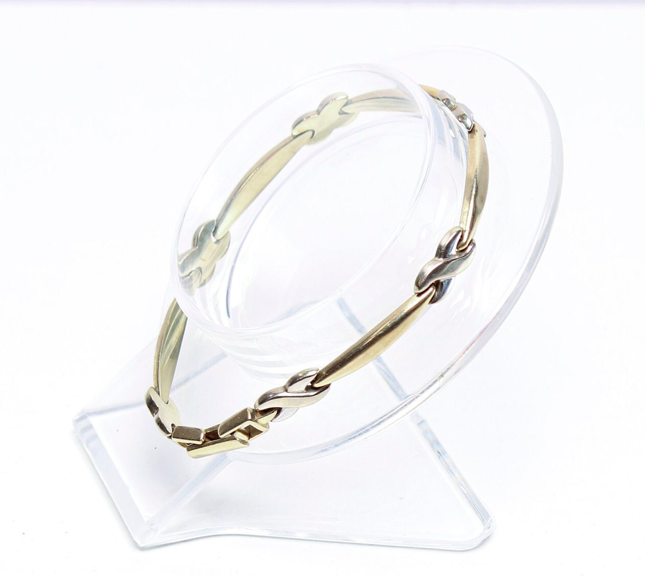 AURAFIN Turkey Stamped 14K Yellow and White Gold Link Bracelet 7 Inch ...