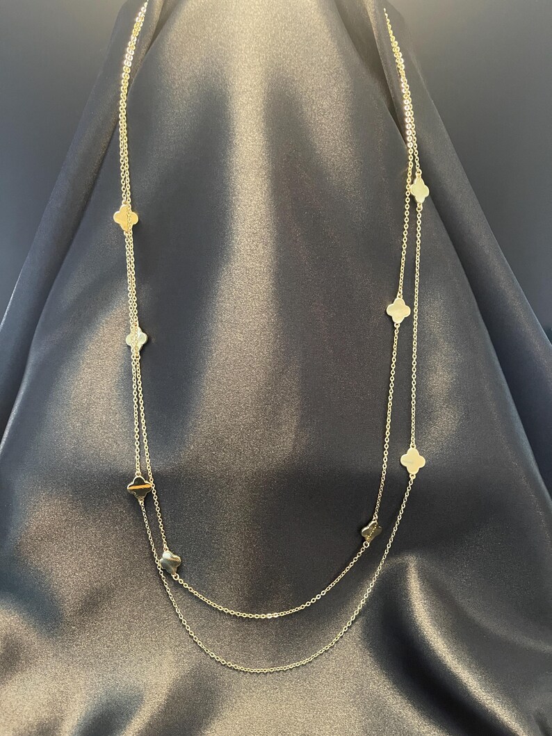 Vintage Rare Van Cleef Style Solid Four Leaf Clover Gold Plated Double Chain Long Necklace - Etsy