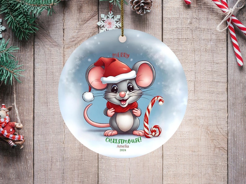 Personalized Mouse Christmas Ornament, Custom Round Ceramic Xmas Tree ...