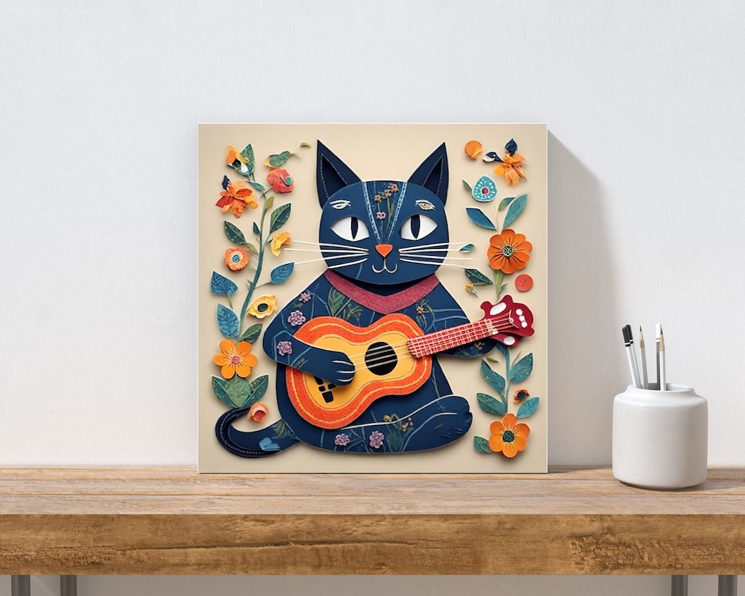 Ukulele Gift Ukulele Wall Art Decor Cat Gift Uke Gift for Cat Lover ...