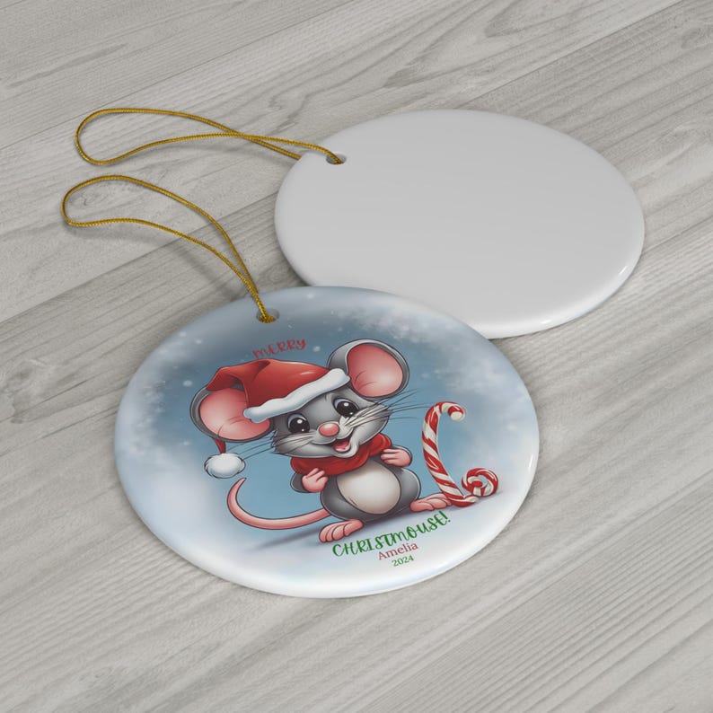 Personalized Mouse Christmas Ornament, Custom Round Ceramic Xmas Tree ...