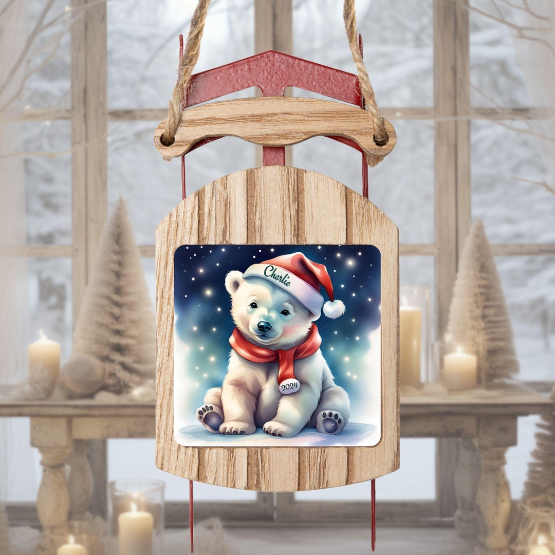 Personalized Polarbear Cub With Santa Hat Watercolor Style Christmas ...
