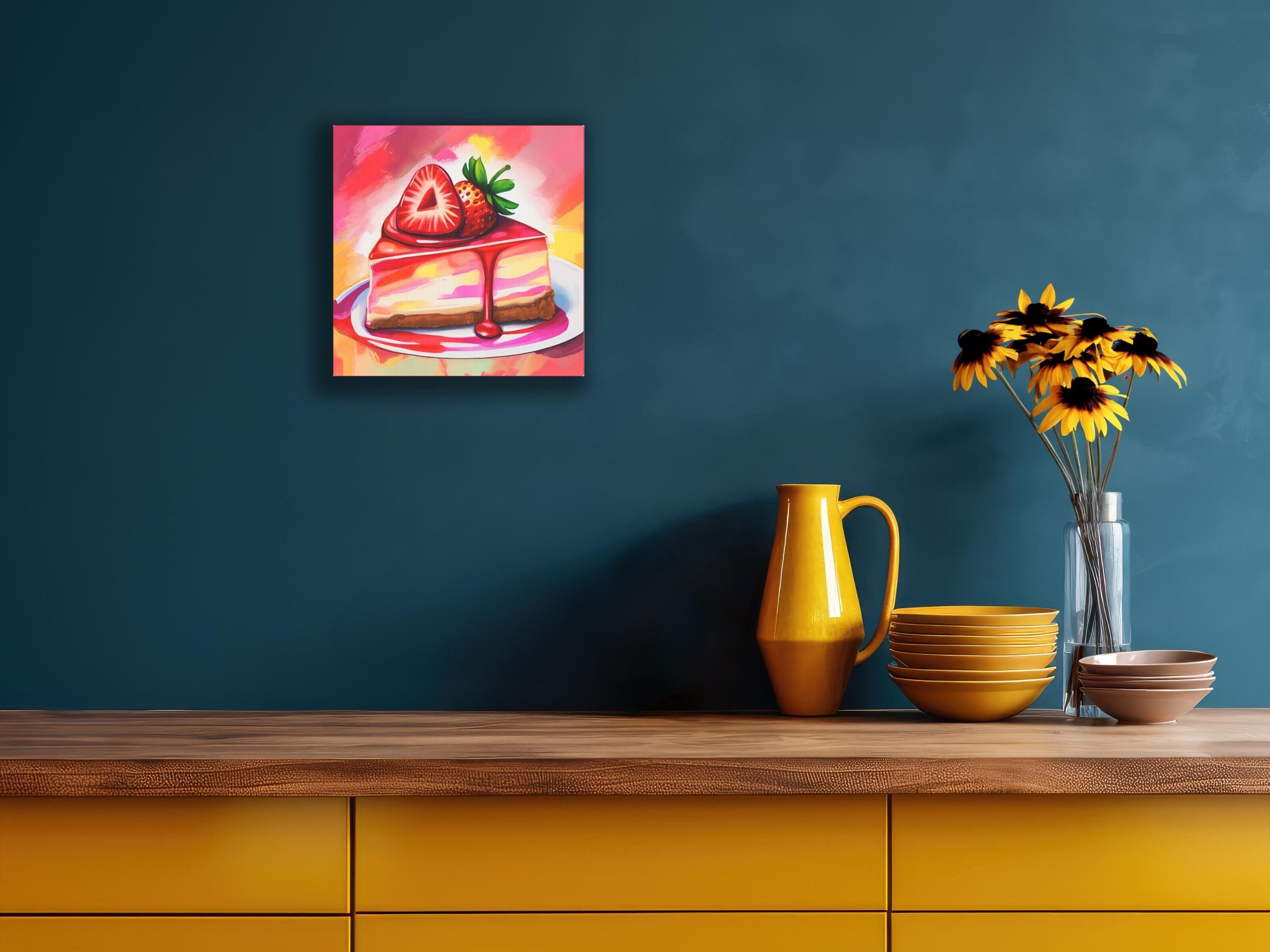 Strawberry Cheesecake Wall Art Birthday Gift Colorful Cake Mom Gift ...