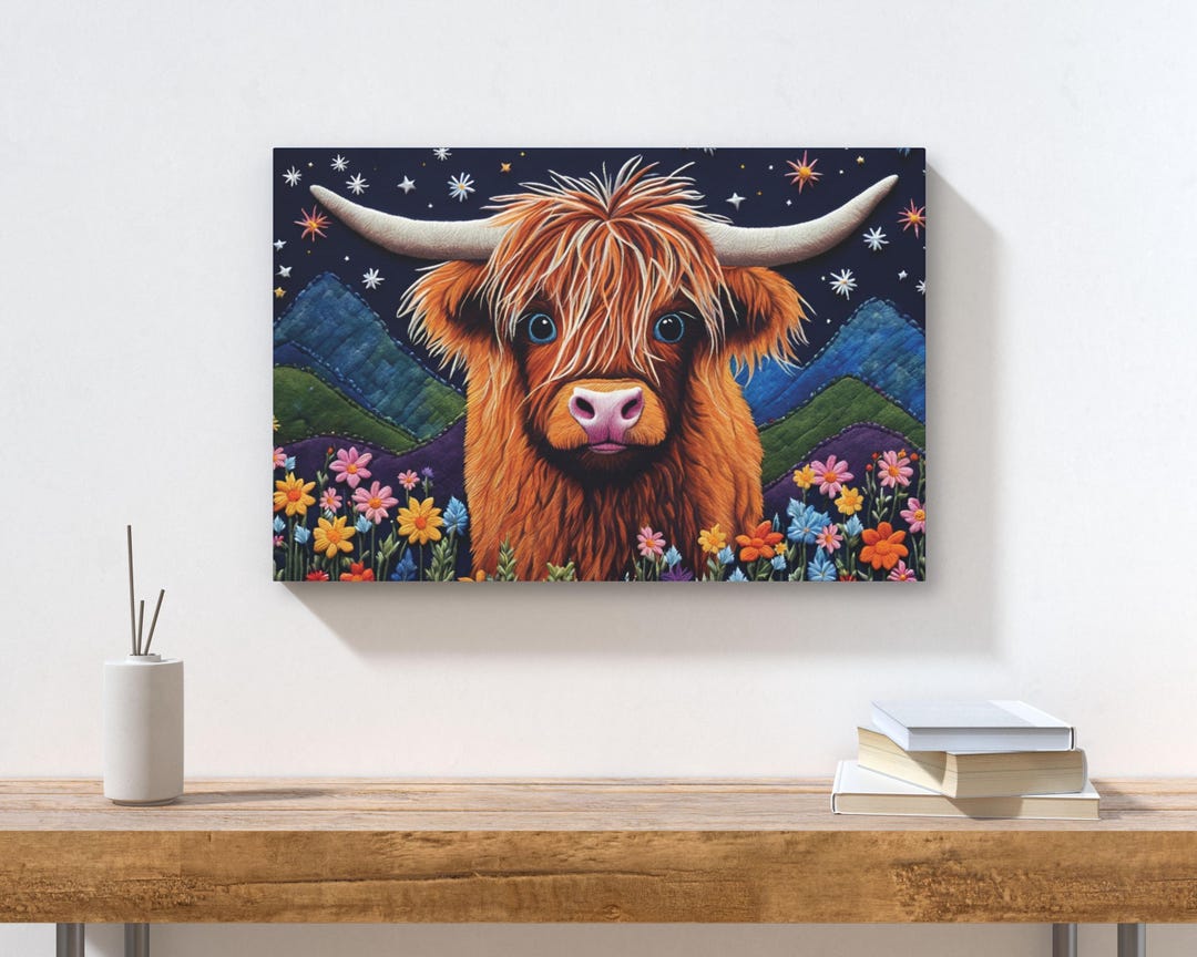 Funny Highland Cow Wall Art Scottish Cow Wall Decor Shaggy Highland Coo ...