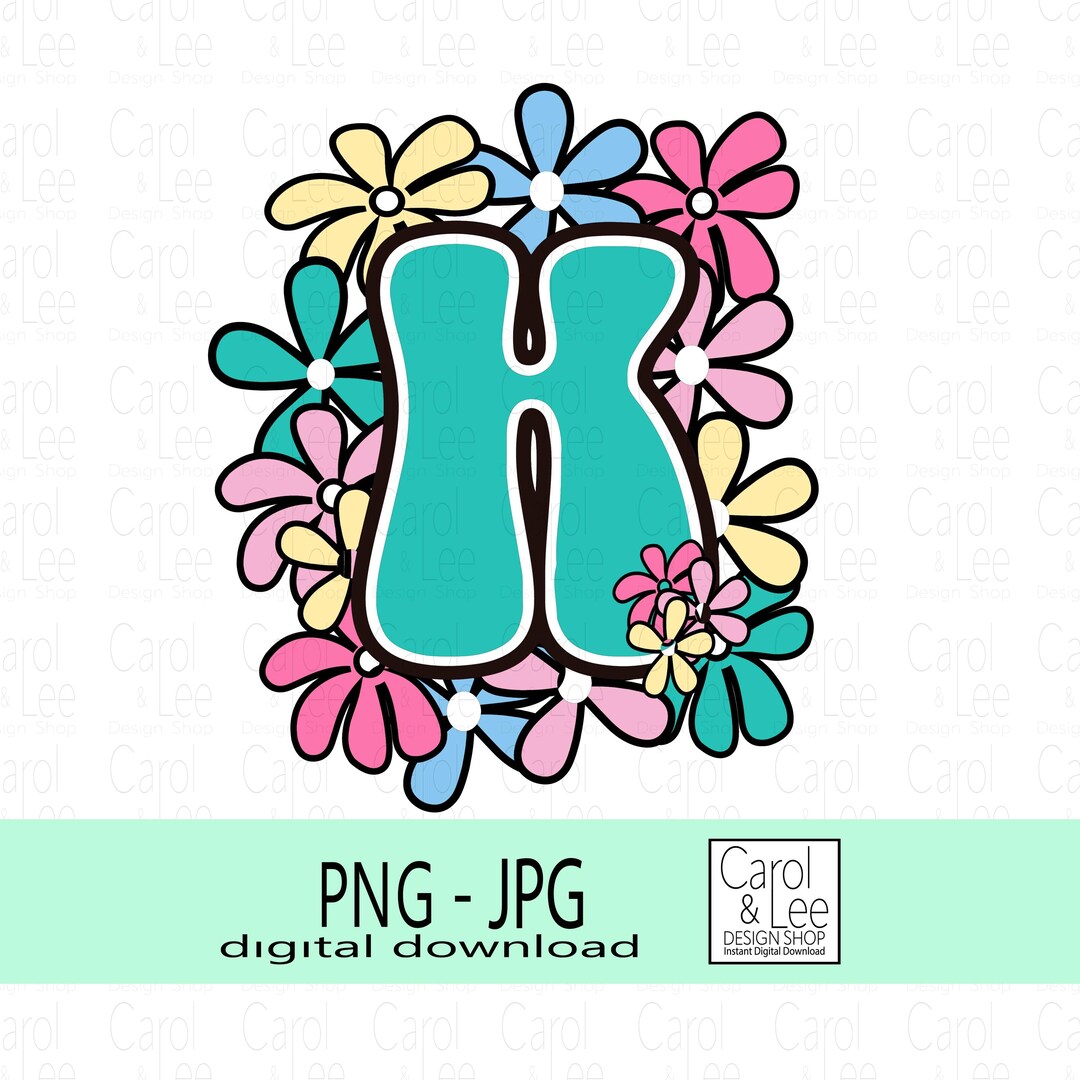 Original Retro K Design, PNG Retro Design, Retro Daisies K, Groovy ...