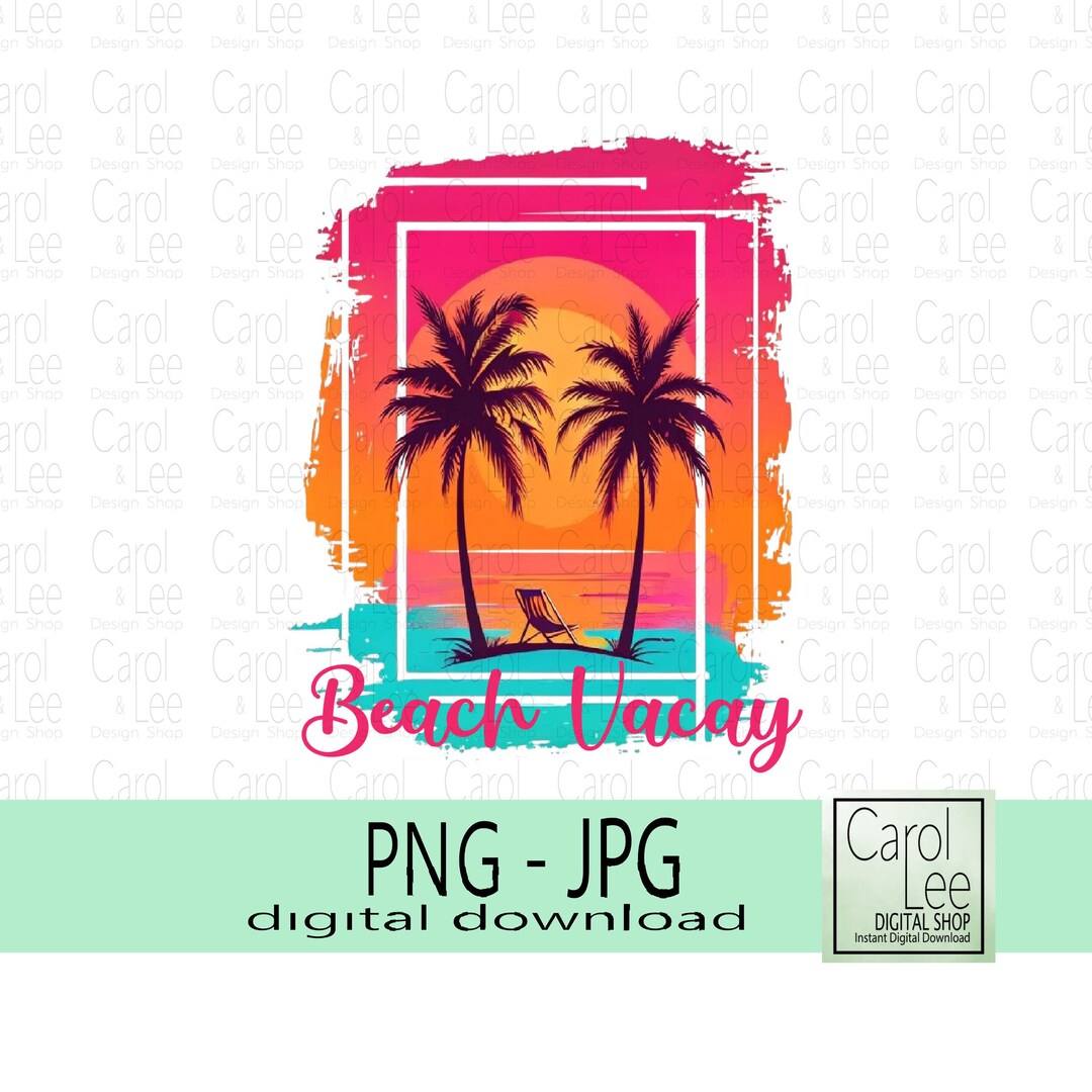 Tropical Beach Vacay Scene PNG, Beach Scene With Palm Trees, Beach ...
