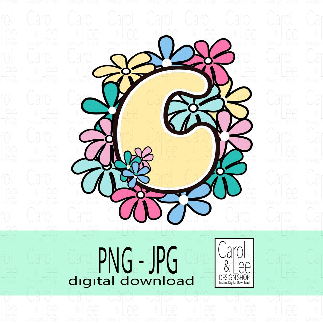 Original Design Groovy Letter C, PNG Retro Daisies With Letter C ...