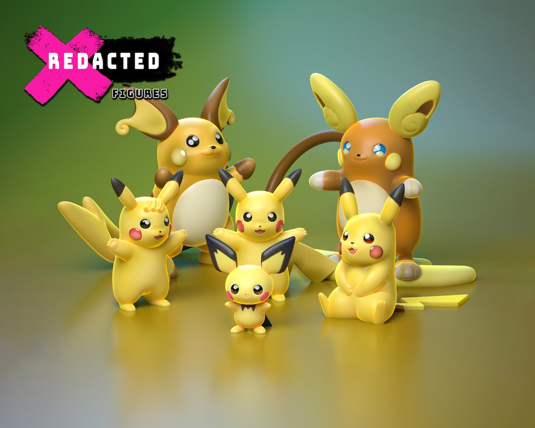 Pichu Evolution Line Pichu Pikachu Raichu Alolan Raichu 1:20 Scale fan ...