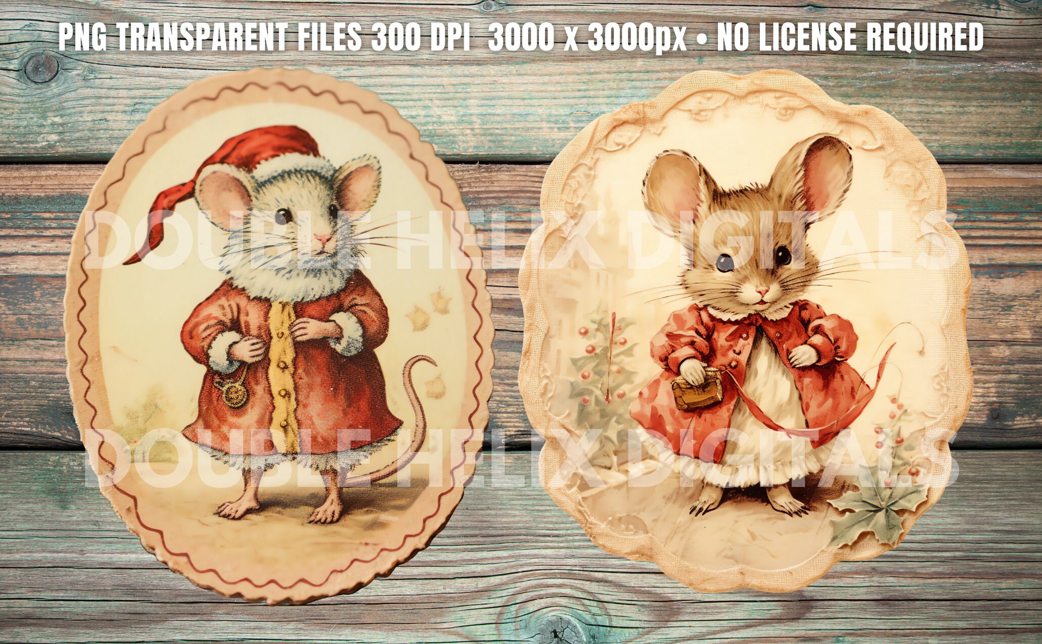 Christmas Clipart, Mice Digital Patches, Antique Animals, Mouse PNG ...