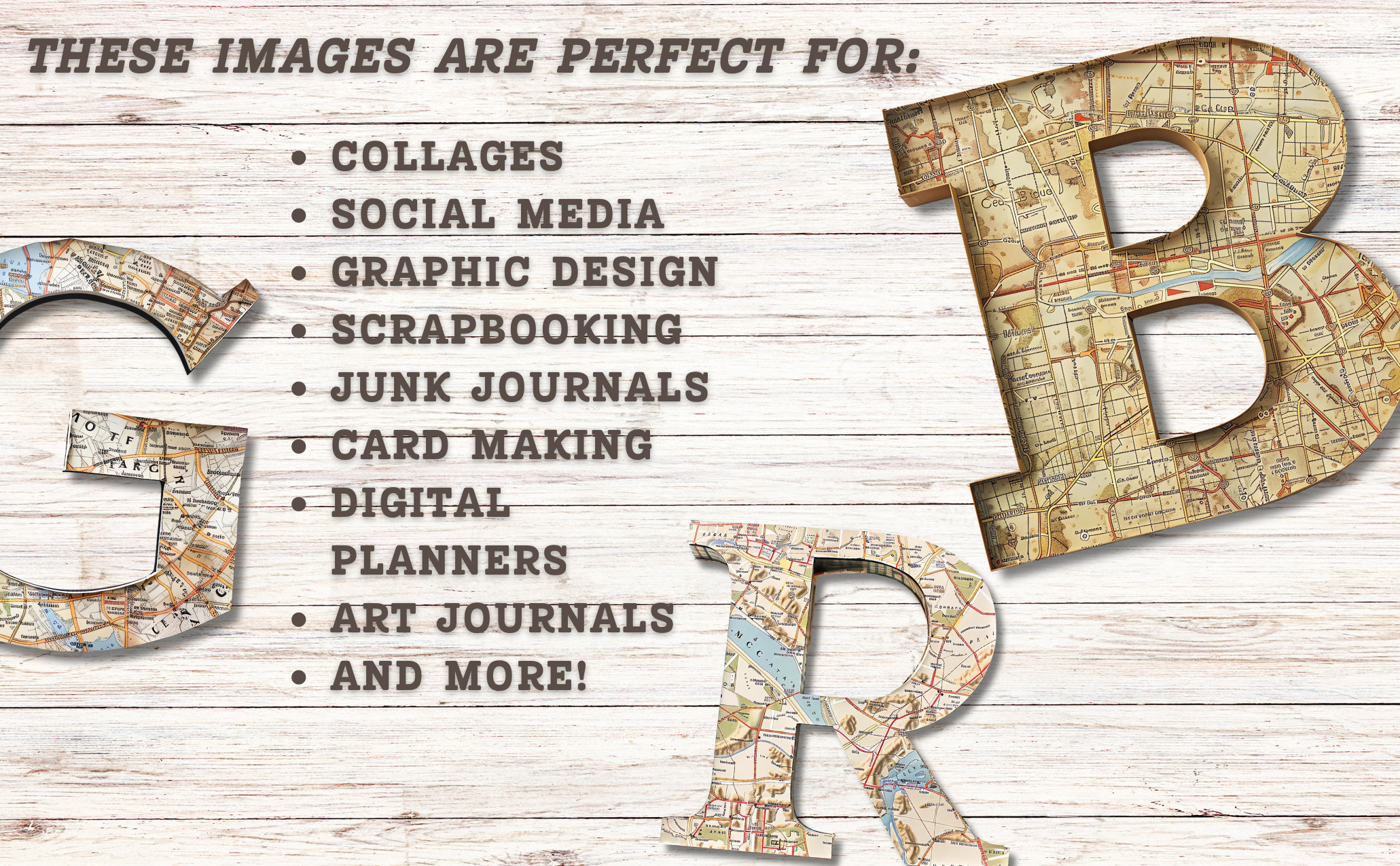 Paper Map Letters Clipart, Mixed Media Antique PNG Instant Downloads ...