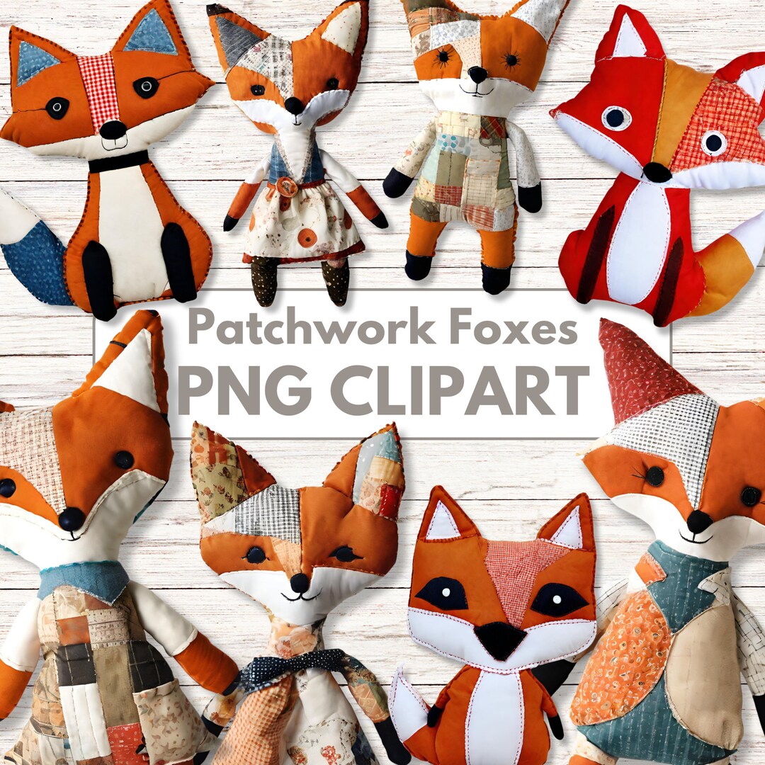 Patchwork Foxes Clipart PNG Digital Downloads Shabby Chic - Etsy