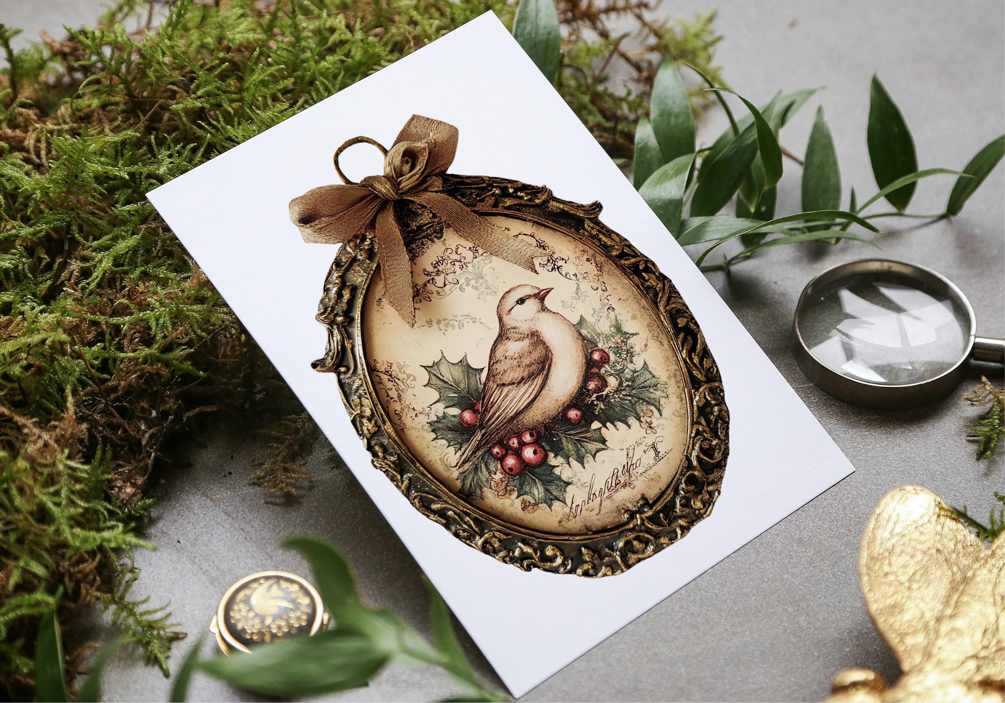 Christmas Bird Ornaments Clip Art, Vintage Shabby Chic Collage ...