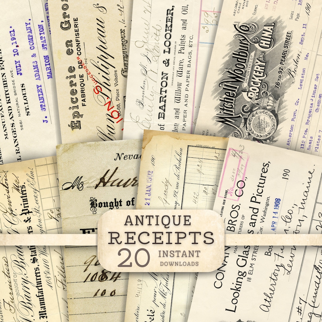 Antique Handwritten Receipts Digital Paper, Printable Vintage Junk ...