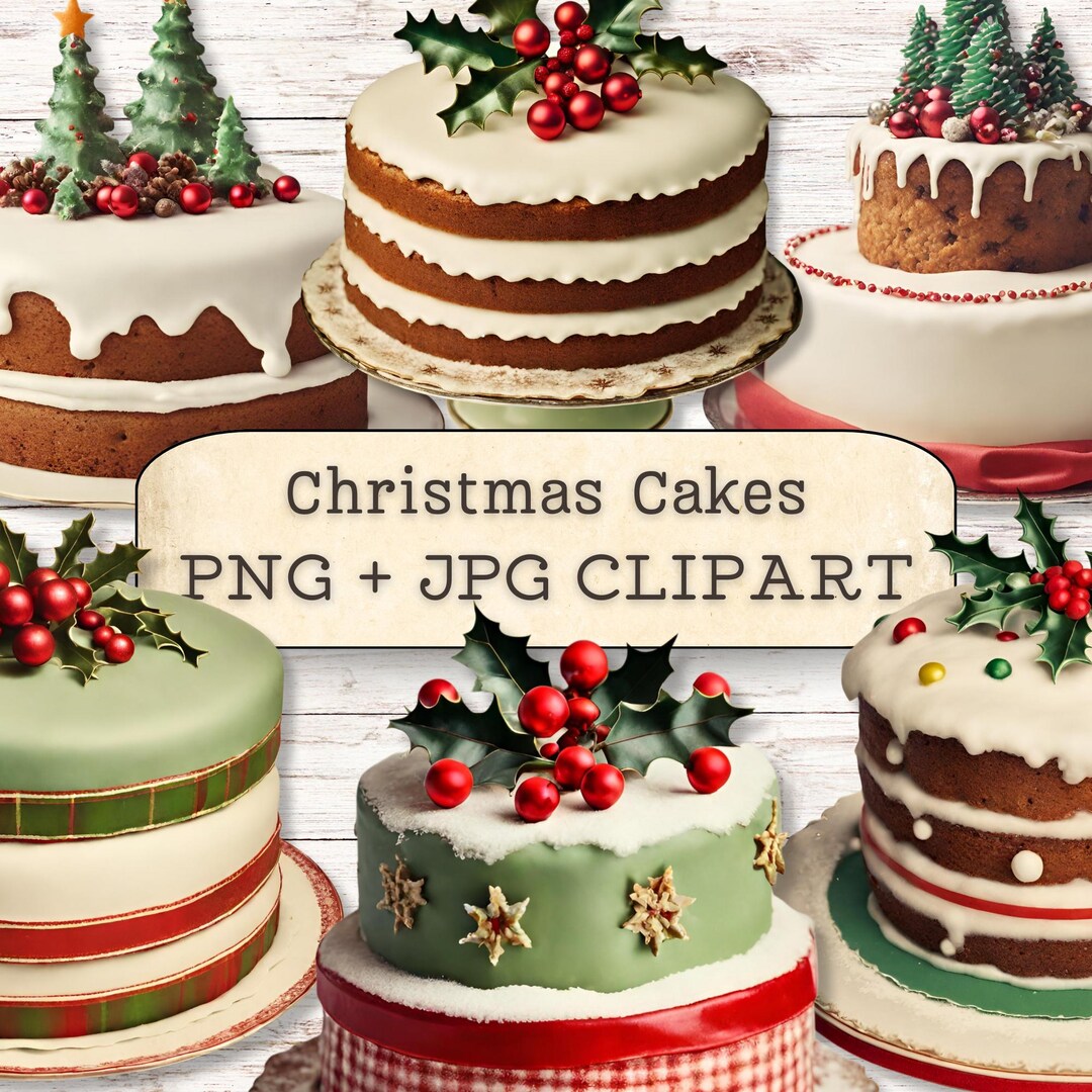 Christmas Cakes Clipart, PNG + JPG Digital Image Instant Download ...