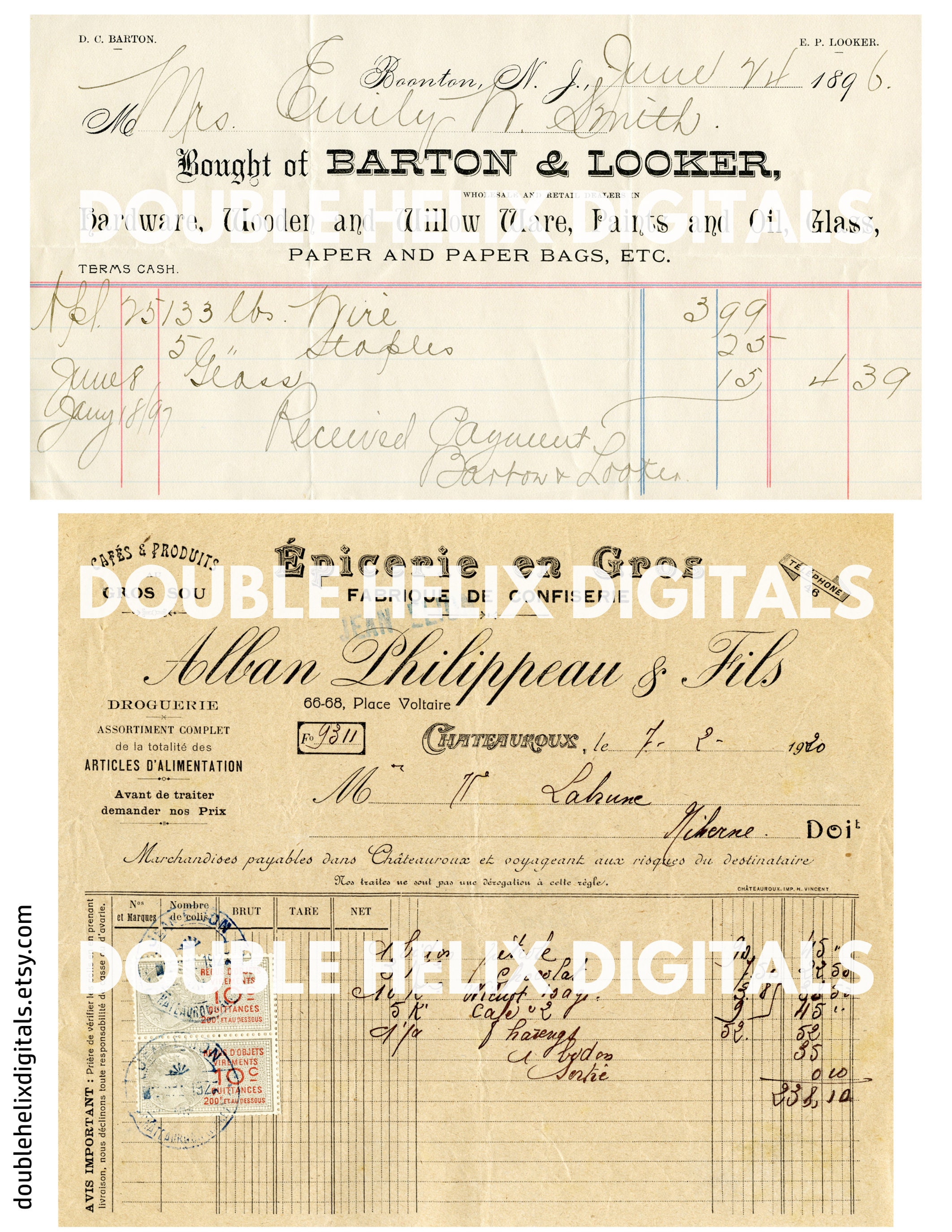 Antique Handwritten Receipts Digital Paper, Printable Vintage Junk ...