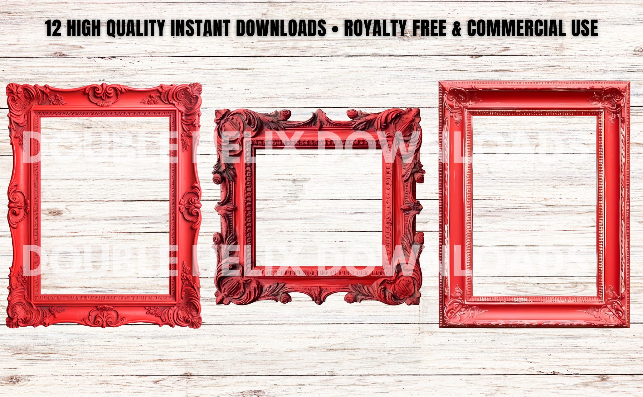 Vintage Red Frames Clipart, PNG Digital Image Downloads, Chalk Paint ...