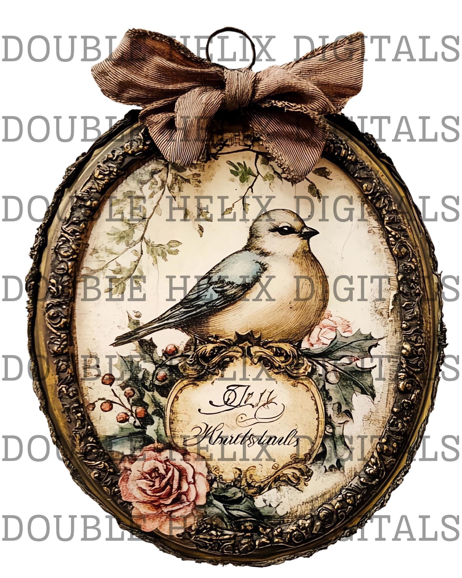 Christmas Bird Ornaments Clip Art, Vintage Shabby Chic Collage ...