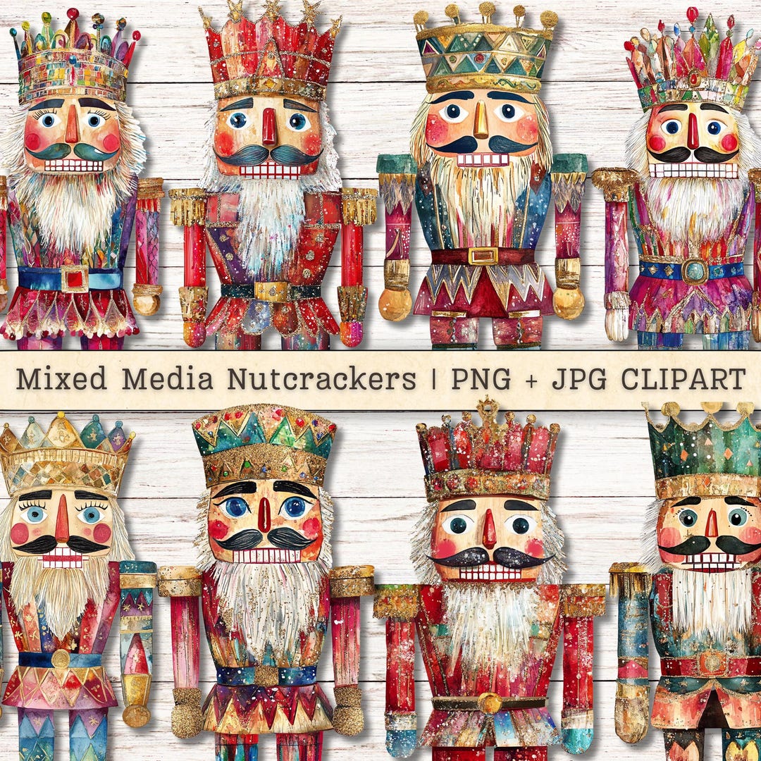 Christmas Nutcrackers Clipart, Mixed Media Colorful Collages, Scrapbooking Junk Journaling ...