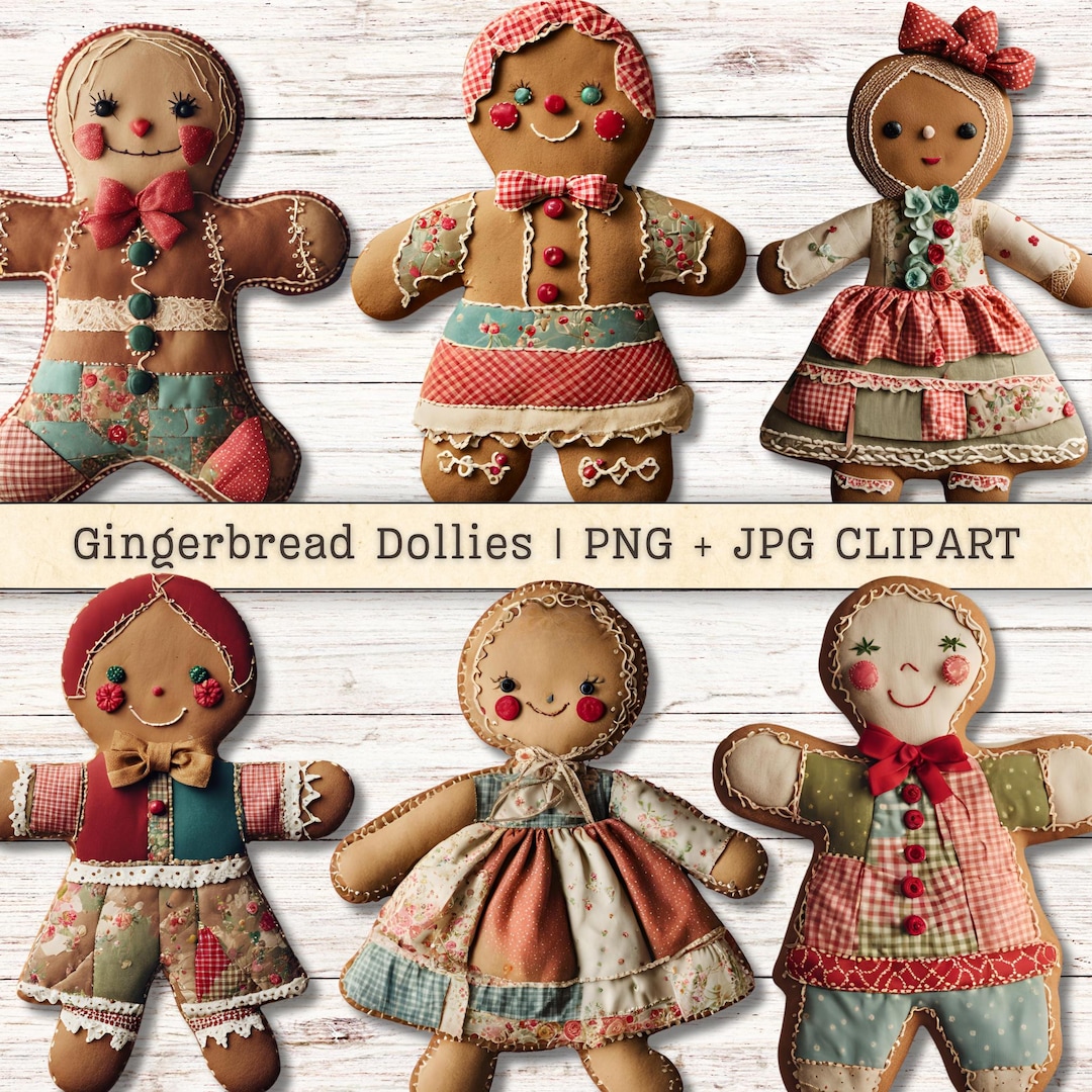 Christmas Gingerbread Dollies Clipart, Patchwork, Digital Downloads ...
