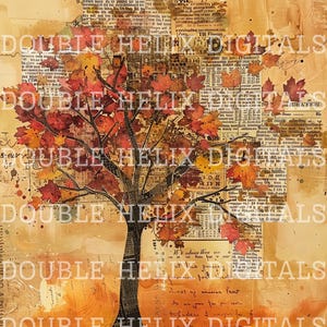 Mixed Media Autumn Trees Fall Clipart Digital Paper, Halloween JPG ...